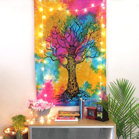 Oussum | Art | Oussum Tie Dye Tree Of Life Multi Color Cotton Tapestry ...